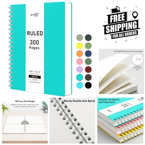 Versatile Spiral College Ruled Notebook - 300 Pages of Thick Acid-Free ...