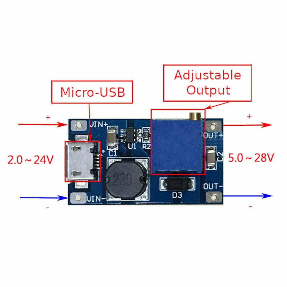5pcs DC-DC Micro-USB Step Up Boost Module 2-24V IN 5-28V Output Power ...