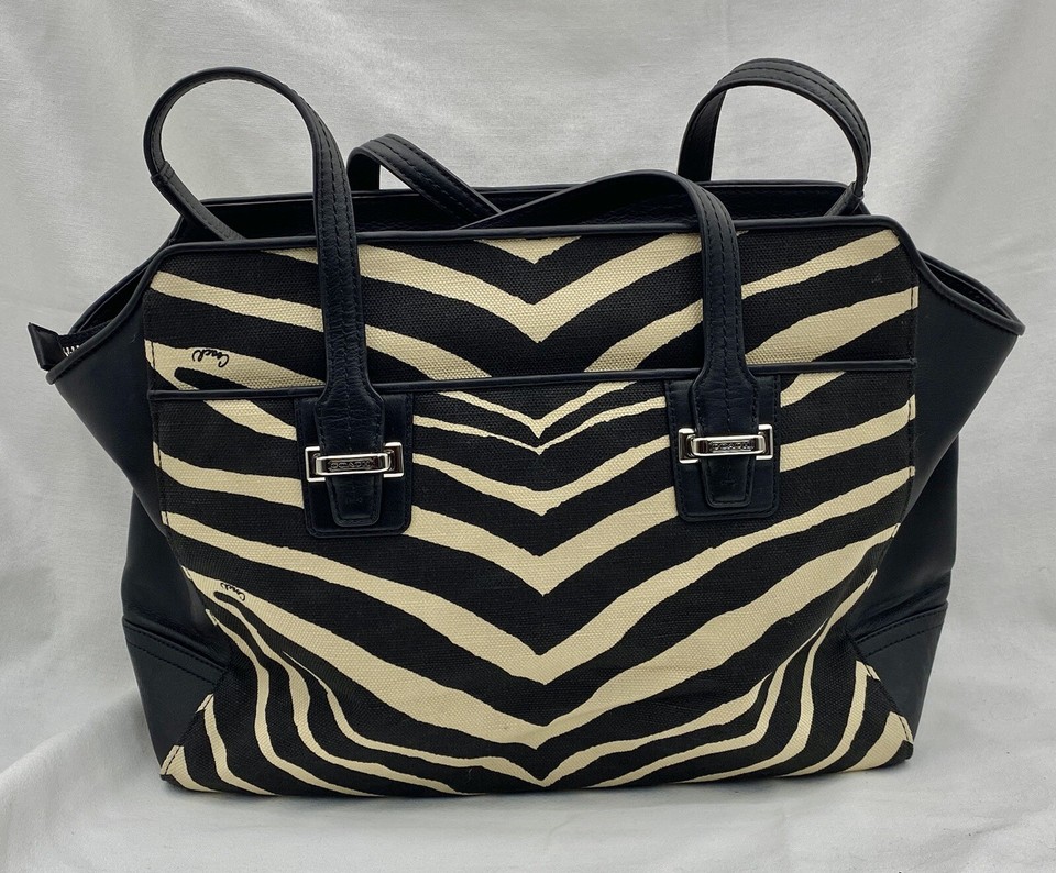 Coach Zebra Print Canvas & Leather Tote Handbag L1382-F27009 | eBay
