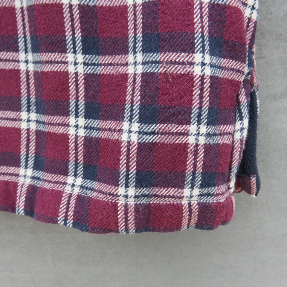 P.G. Field Fleece Lined Check Flannel Shirt Shacket Burgundy Navy XL ...