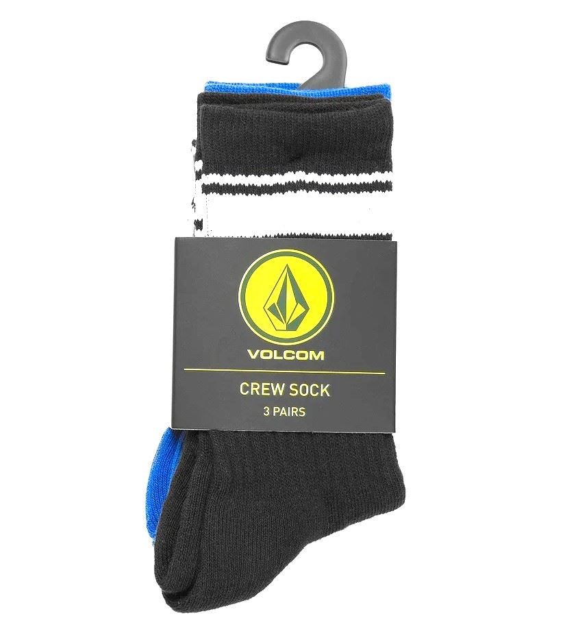 Volcom Socks Kids Crew 3 Pack Full Stone White Blue Black UK 2-4 EU 34 ...