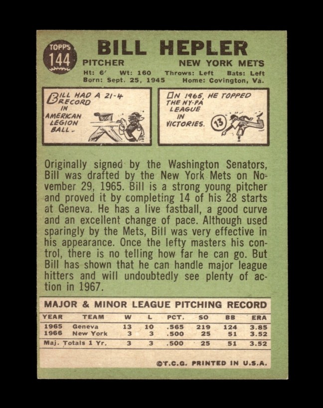 1967 Topps Set-Break #144 Bill Hepler NR-MINT *GMCARDS* | eBay