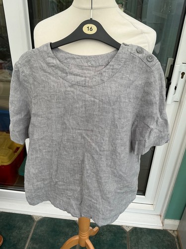 marks and spencer uk 8 grey linen summer top short sleeve round neck ...