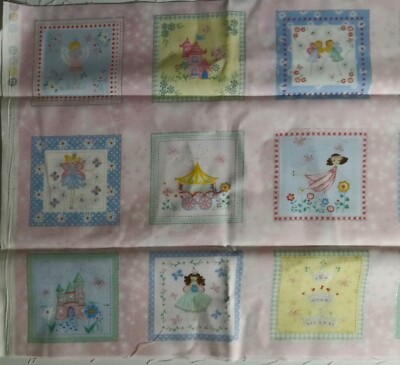 Sparkly "Angels,Princess,Castles,Fairies Cotton Fabric Panel 44"x11" 3 ...