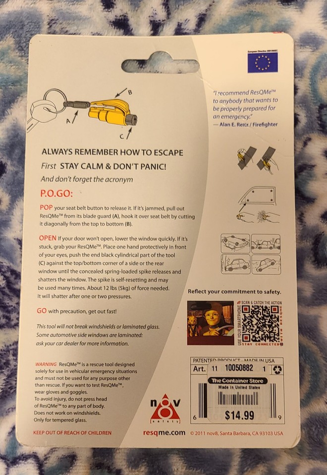 Orange RESQME Keychain Window Breaker Rescue Tool New In Original ...