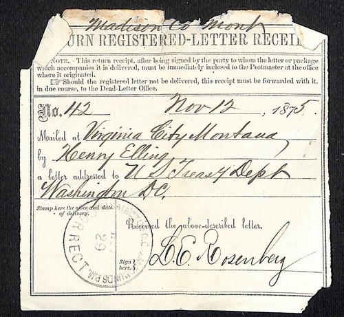Washington, DC 1875 Registered Letter Receipt / Billhead | eBay