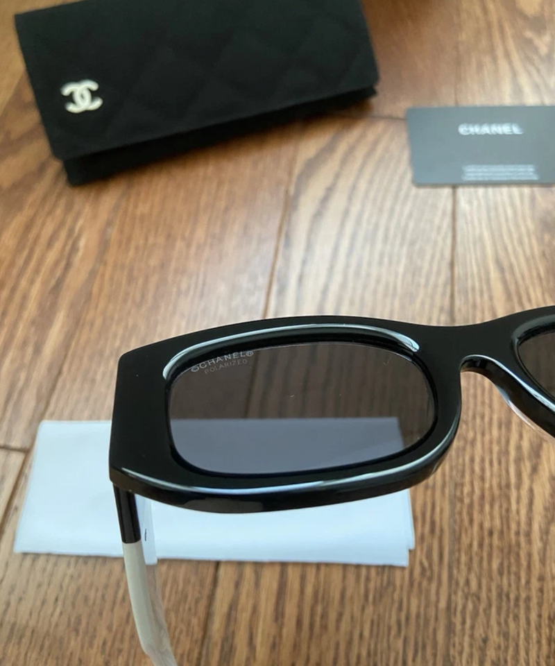 CHANEL 5525 POLARIZED BLACK & WHITE RECTANGLE SUNGLASSES | eBay