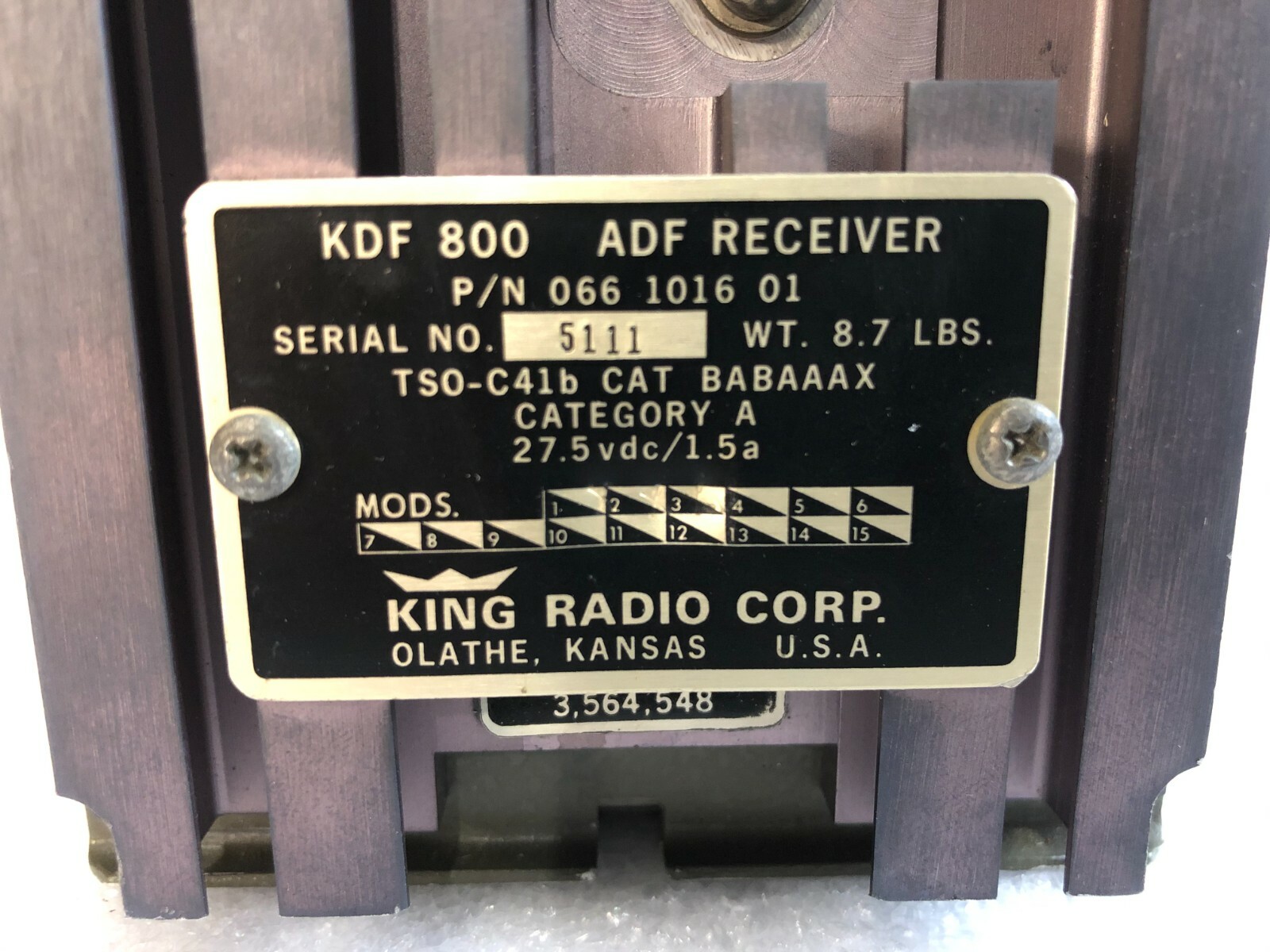 King Radio KDF-800 ADF Receiver P/N 066-1016-01 Repaired / Serviceable ...