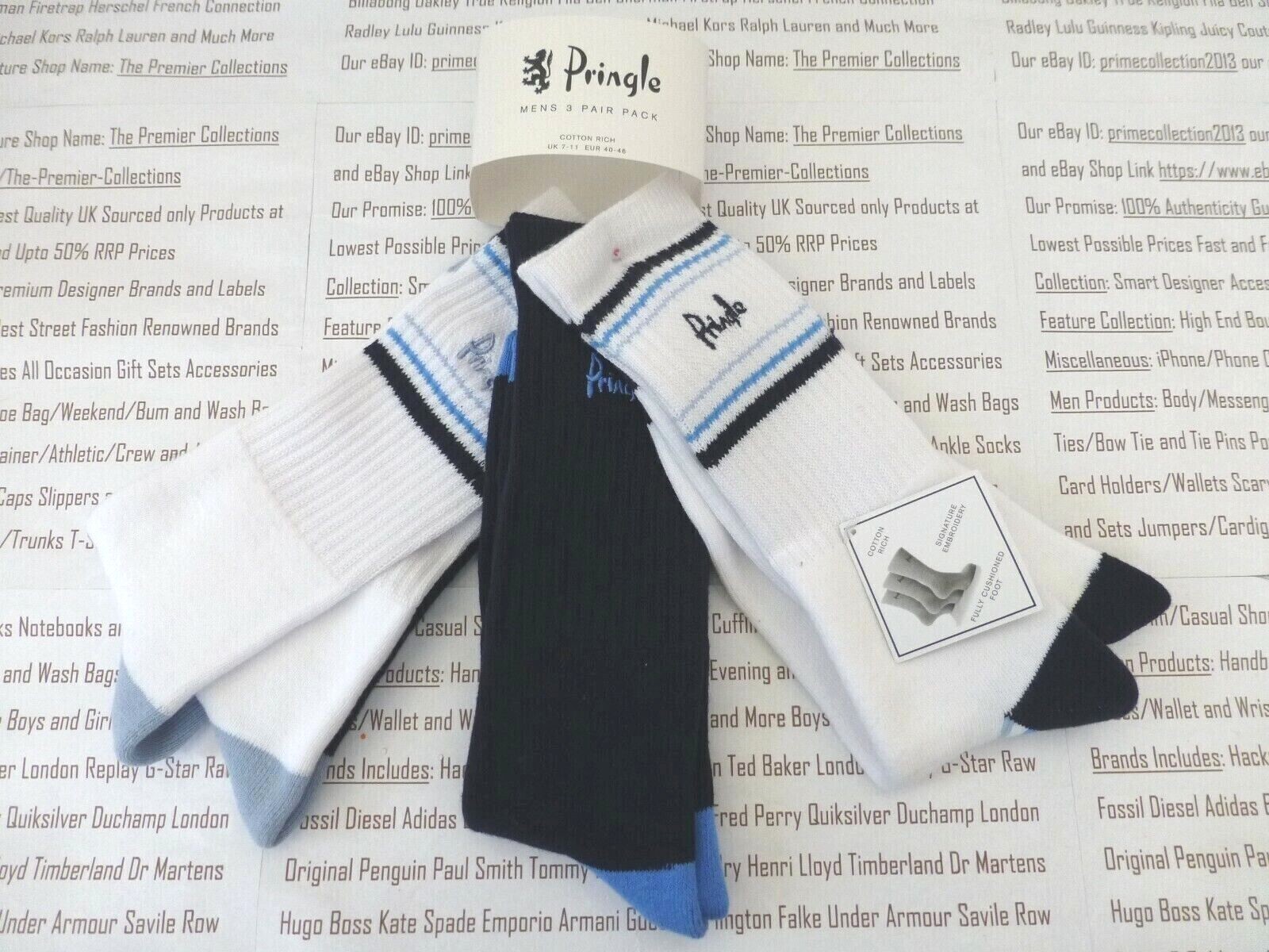 PRINGLE Cushion Sport Sock Mens 3pk Asst Col & Design UK 7-11 Trainer ...