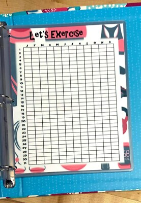 Exercise Walk Fitness Gym Tracker Laminated 3 hole punch Binder ...