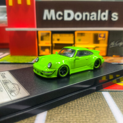 Flame Porsche 964 RWB Ducktail in Fluorescent Green 1/64 Diecast Car ...