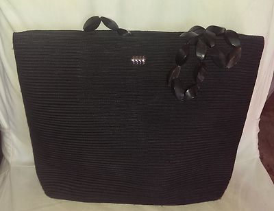 HAMILTON HODGE HANDBAG BLACK WOOD BEADS HANDLES SILK RARE VINTAGE MADE ...