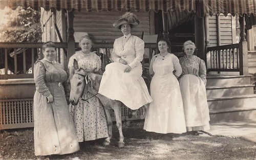 RPPC Woman on Horse Mule with Housekeeper Maids Porch Weird Photo ...