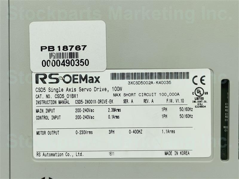 RS OEMax CSD5_01BX1 CSD501BX1 CSD5 Single Axis Servo Drive 100W 30 Days ...