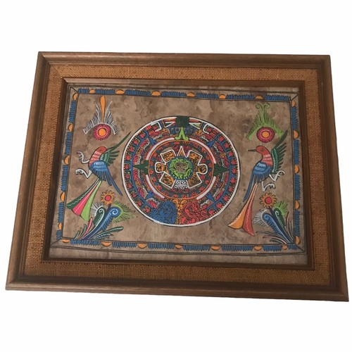Mexican Mayan Aztec Zodiac Calendar Amate Bark Paper Painting Reck | eBay