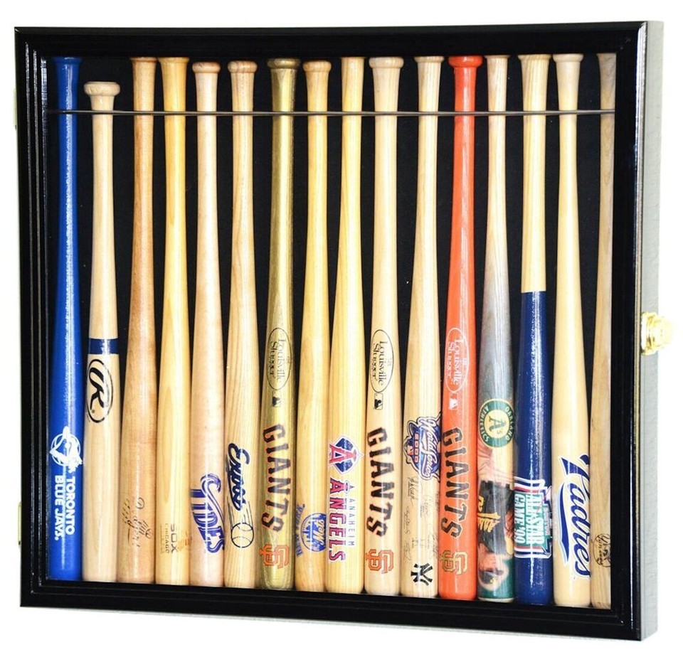 Mini Baseball Bat Display Case 18" Black Wall Mount MLB Rack Holder ...