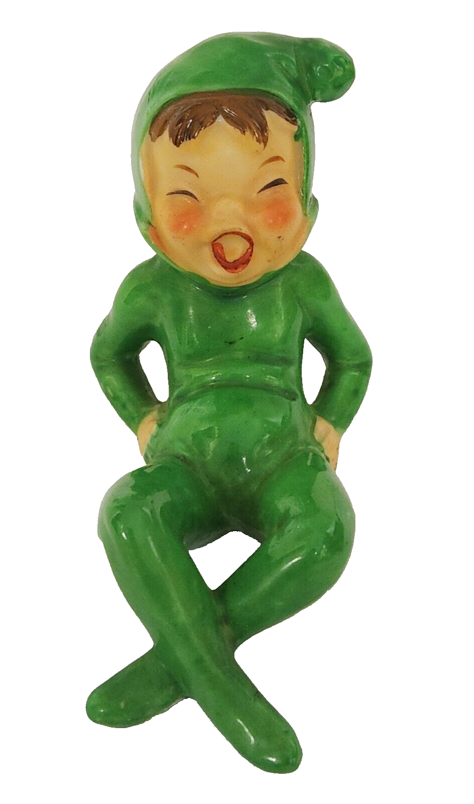 Vintage 1950's Green Ceramic Impish Pixie Elf & Frog Figurines Japan 2 ...