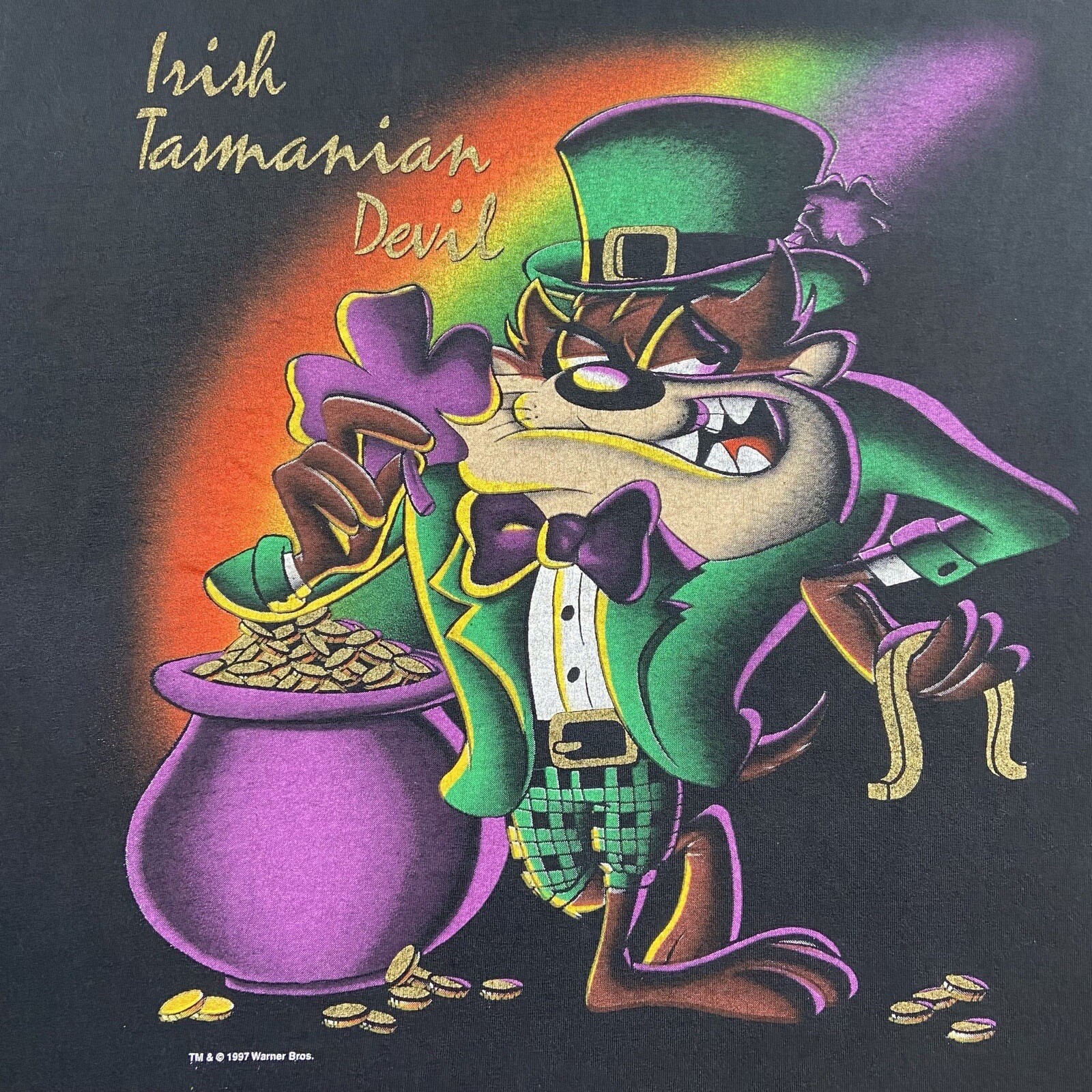 1997 Looney Tunes Irish Tasmanian Devil T-Shirt Large - Gem