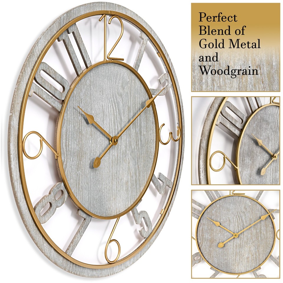Sorbus Large 24Inch Round Wood Analog Wall Clock Battery Operated ...