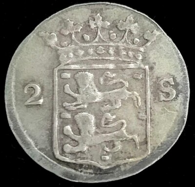 1790 SILVER NETHERLANDS WEST FRIESLAND 2 STUIVERS RAMPANT LION COIN KM ...