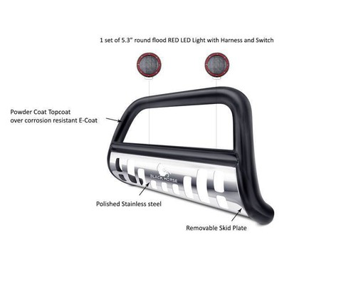 Black Horse Bull Bar Push Guard w/Skid Black w/5.3"LED Fits 1997-2004 ...