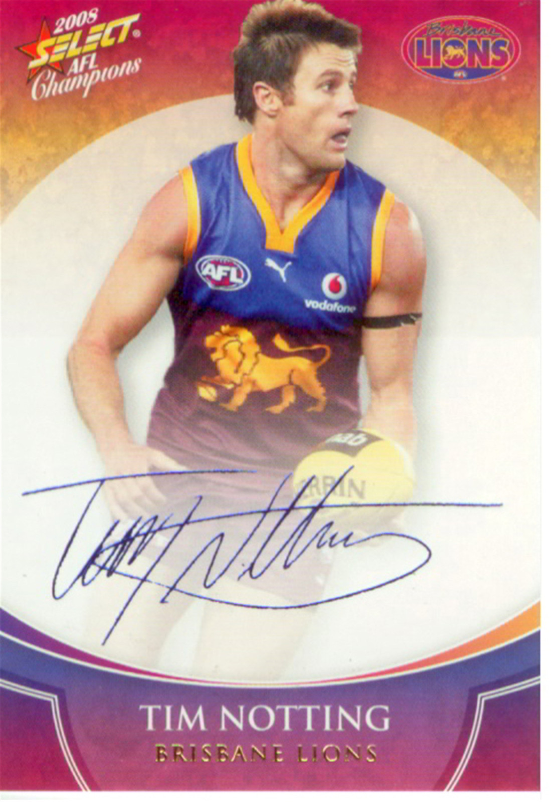 2008 Select AFL Champions Blue Foil Printed Signature FS11 Tim Notting ...