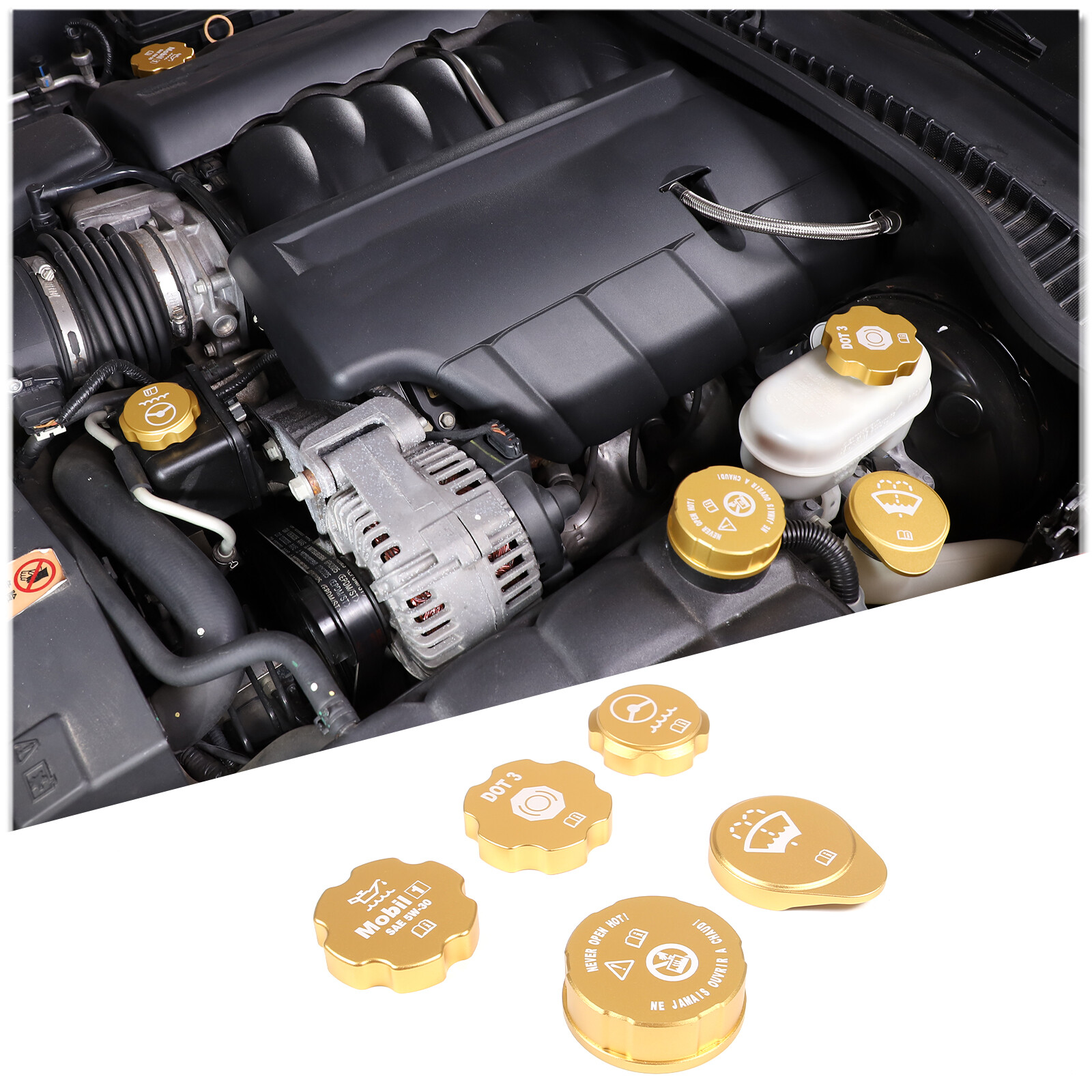 5PCS Yellow Alloy Engine Compartment Oil Trim Cover For Corvette C6 ...