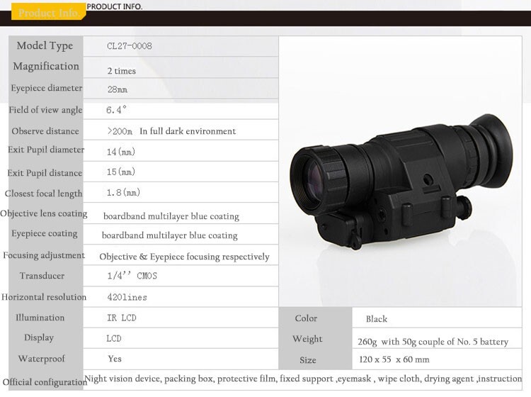 850nm Telescopic Infrared Night Vision Monocular Scope PV-1011 (Digital ...