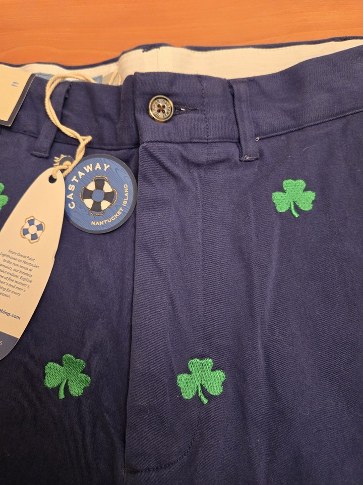 Castaway Nantucket Island Men’s Blue Shorts Embroidered Shamrocks ...