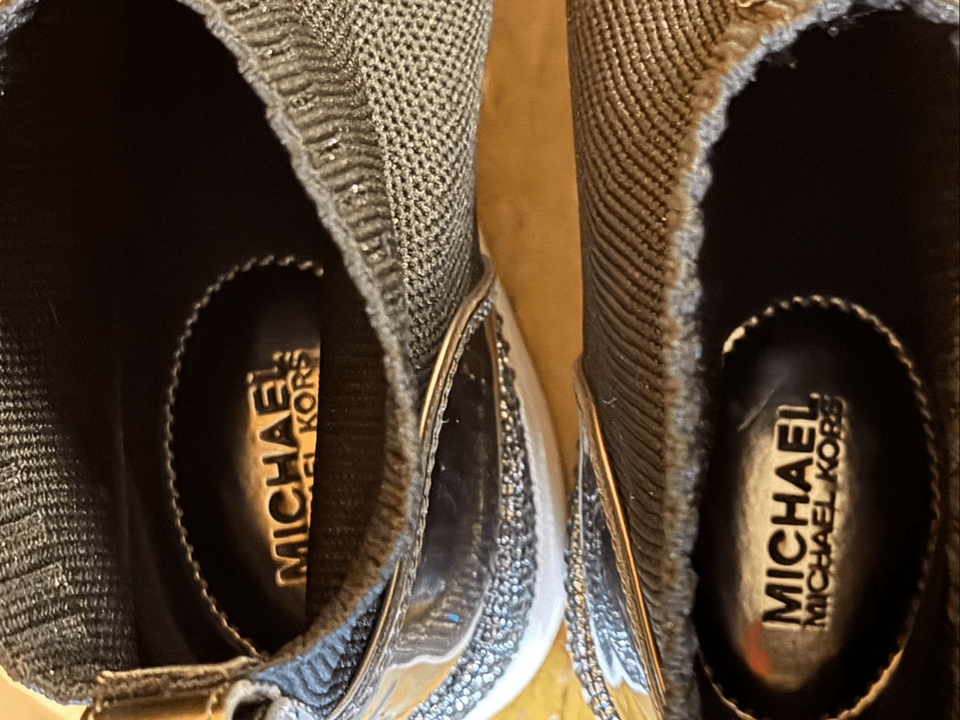 Michael Kors Skyler Bootie Wedge Sneakers Pull-on Black Stretchy Silver ...
