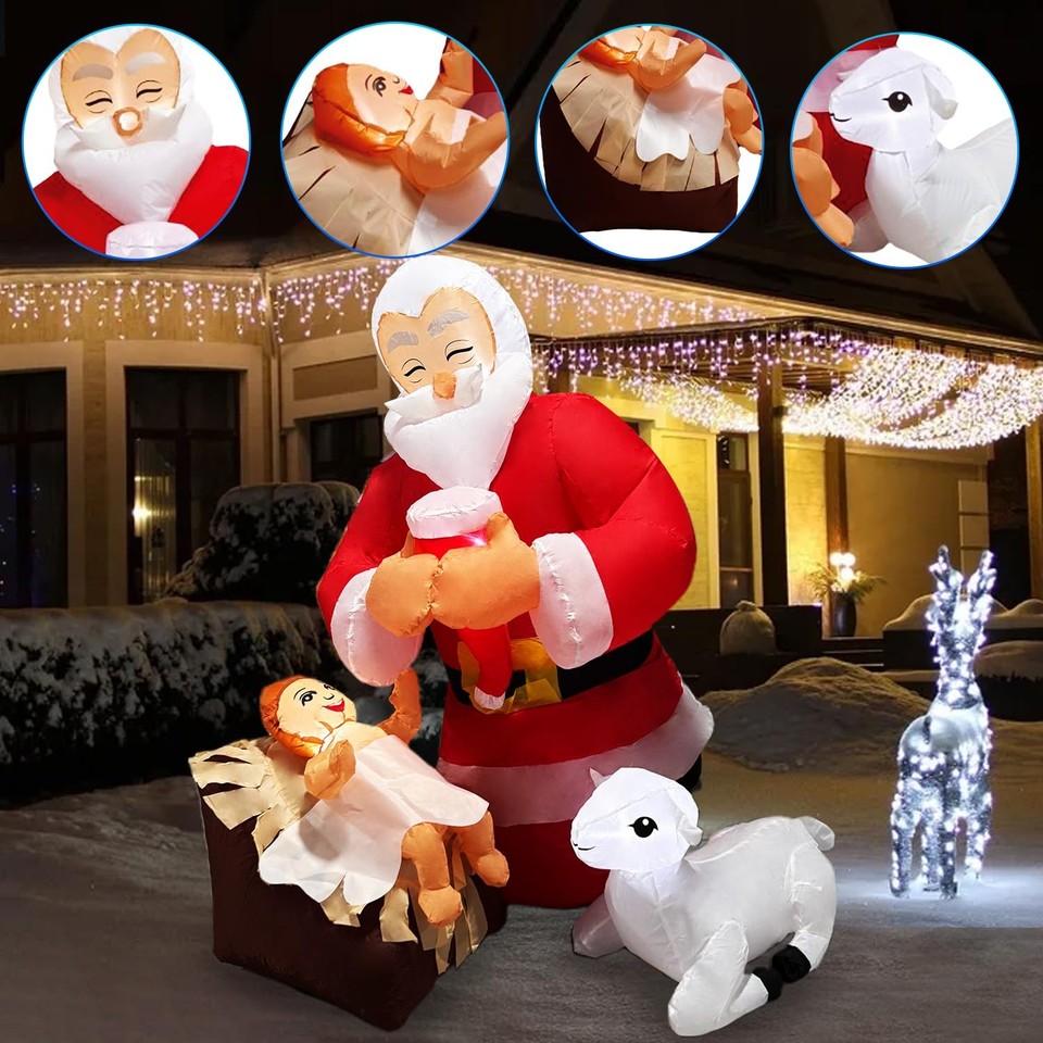 5FT Christmas Inflatables Nativity Scene with Santa Sheep Outdoor ...
