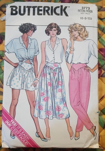 Butterick 3773 Skirt Shorts Pants Sewing Pattern Top Size 6 8 10 ,Yoke ...