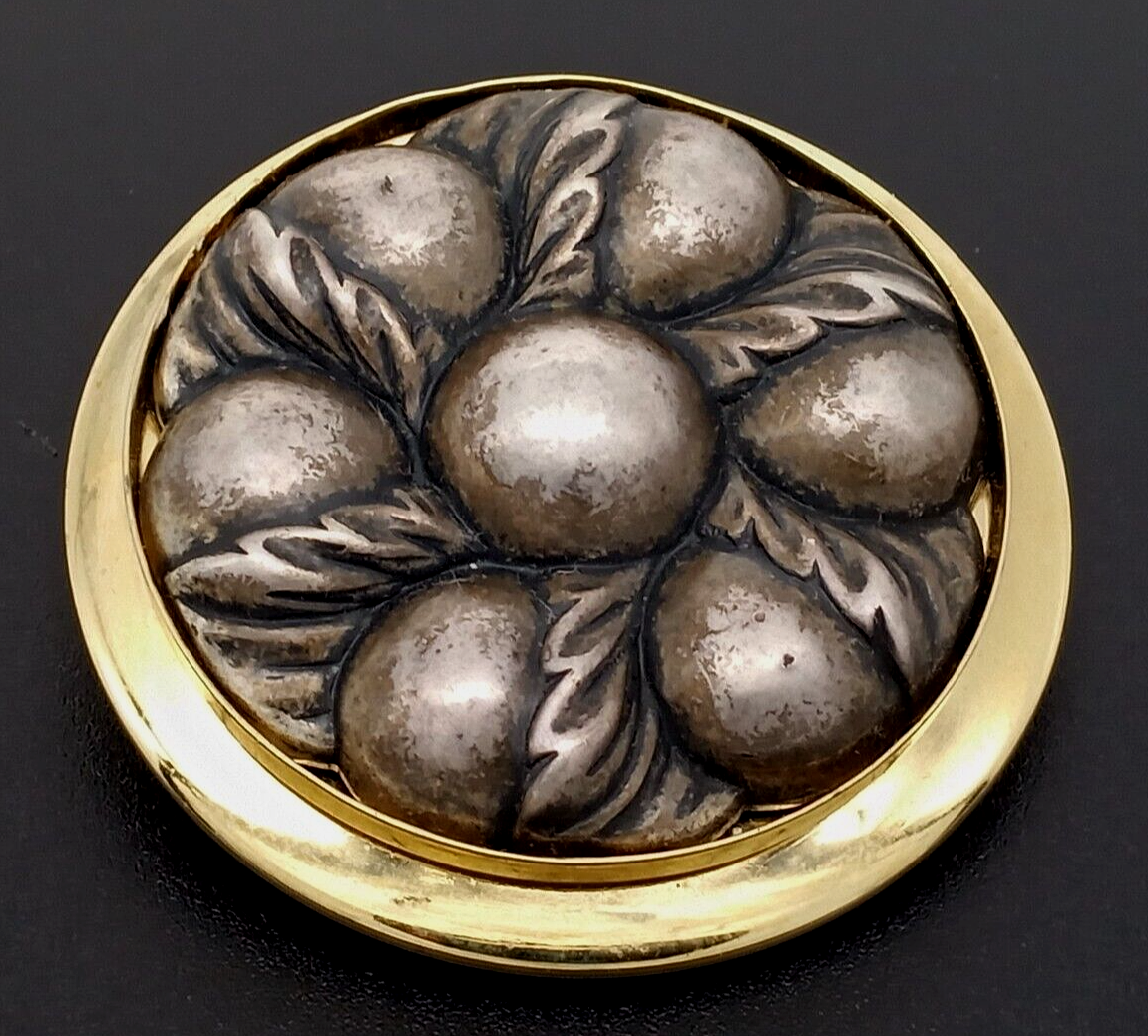Flower Round Scarf Clip Bronze Gold Tone Metal Raised Design Vintage ...