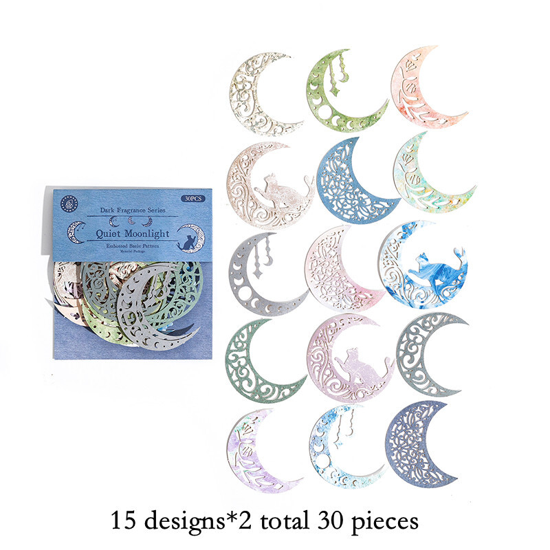 30X Lace Moon Bloom Paper Die Cut Stickers Journal Album Diy ...