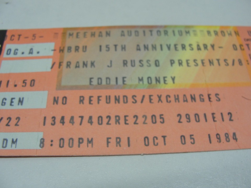 TICKETRON OCT 5, 1984 EDDIE MONEY MEEHAN AUDITORIUM FULL CONCERT TICKET ...