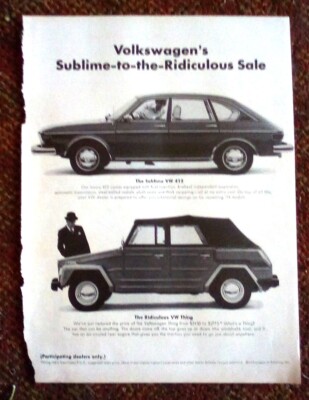 1974 Volkswagen VW 412 & Thing Cars - Sublime To Ridiculous Sale Print ...
