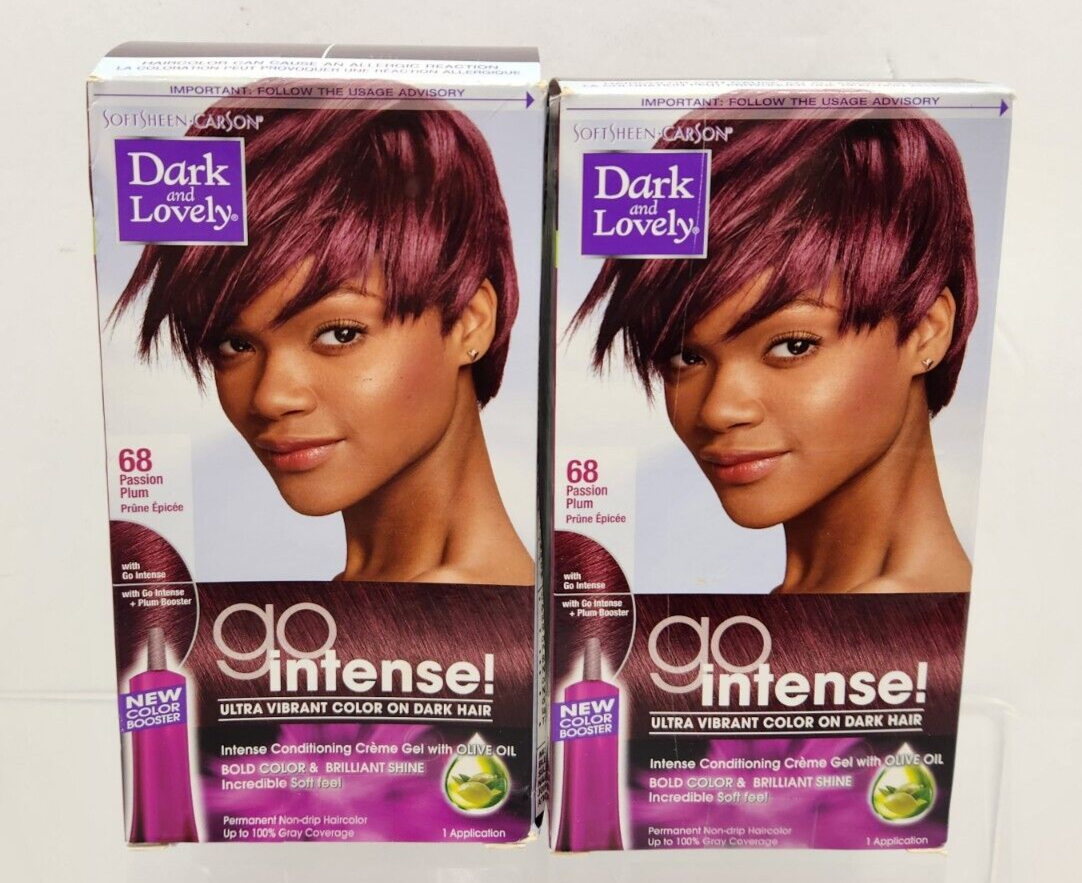 LOT OF 2 DARK & LOVELY GO INTENSE PERM HAIR COLOR #68 PASSION PLUM NEW ...