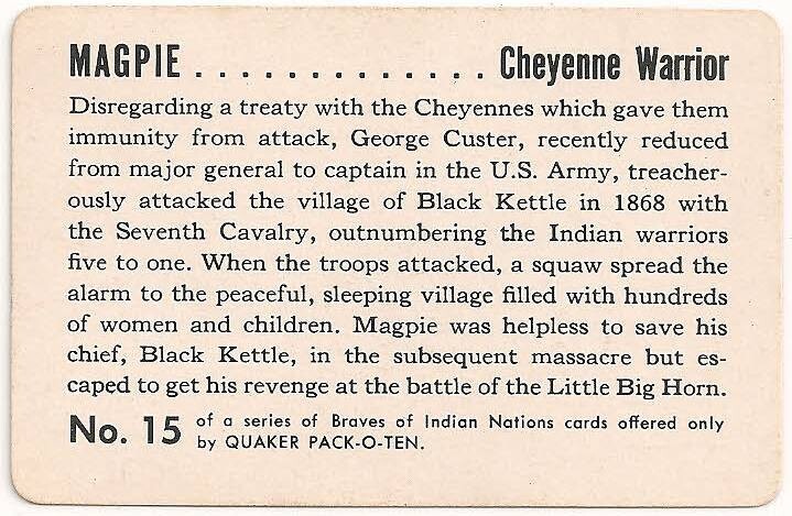 1956 Pack-O-Ten Native American Indian Trading Card #15 Magpie Cheyenne ...