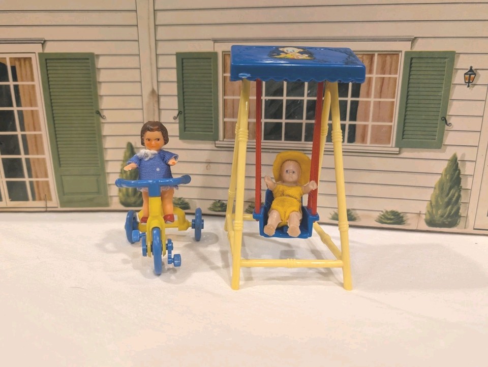 Renwal Swing & Tricycle Set w/Dolls Miniature Vintage Dollhouse ...