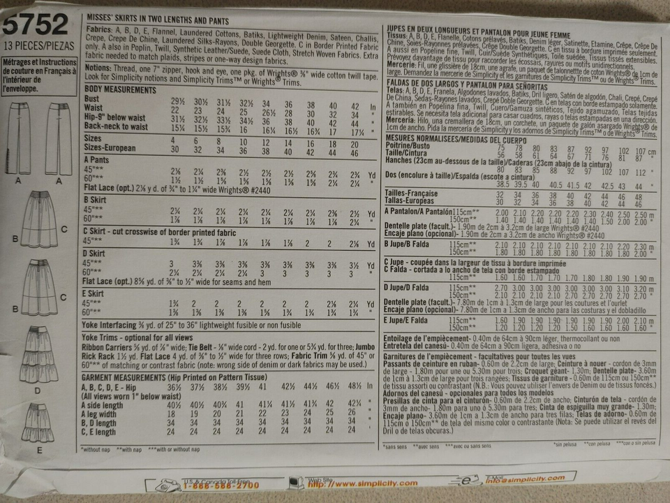 Simplicity Pattern 5752 Women's Plus Long Skirts Pants Sizes 14 14 16 ...