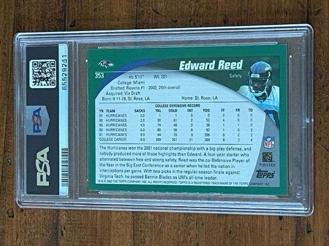 2002 Topps Collection Ed REED Rookie #353 BALTIMORE RAVENS PSA 8 NM-MT ...