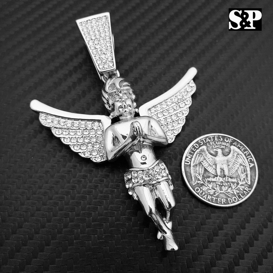 Hip Hop Baby Angel & 20" Full Iced & Glittered Cuban Choker Chain Bling ...