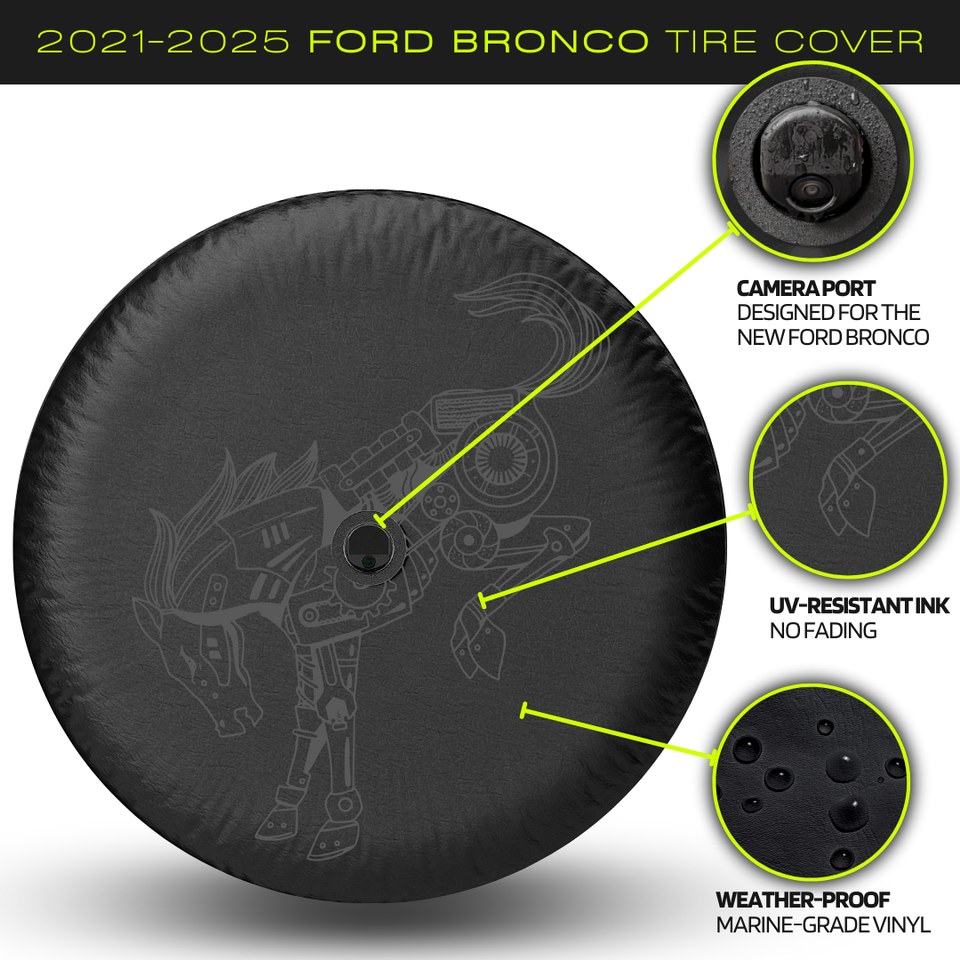37" FORD BRONCO Spare Tire Cover with BACKUP CAMERA CARBONIZED GRAY ...