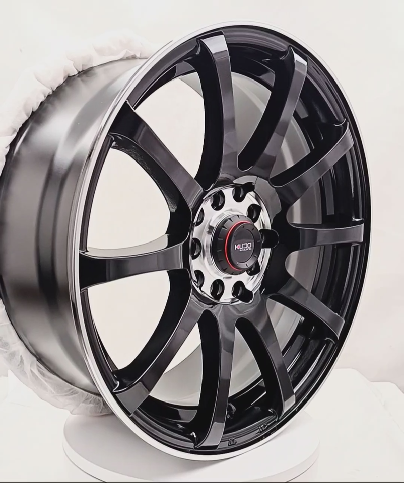 Kudo Racing Reactive 16x7 5x100 5x114.3 5x4.5 Black w/Polish Center ...