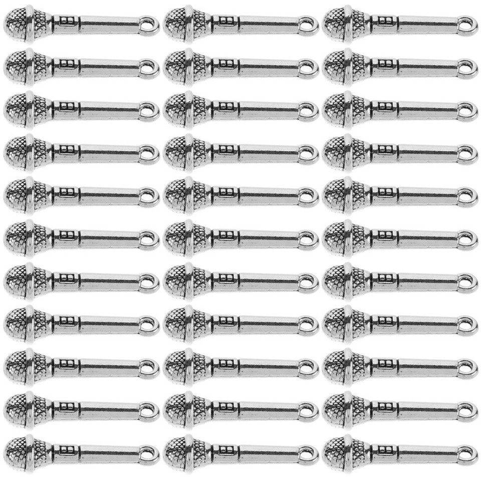 50 Pcs Music Beads Alloy Mini Pendant Doll House Decor Microphone Charm ...