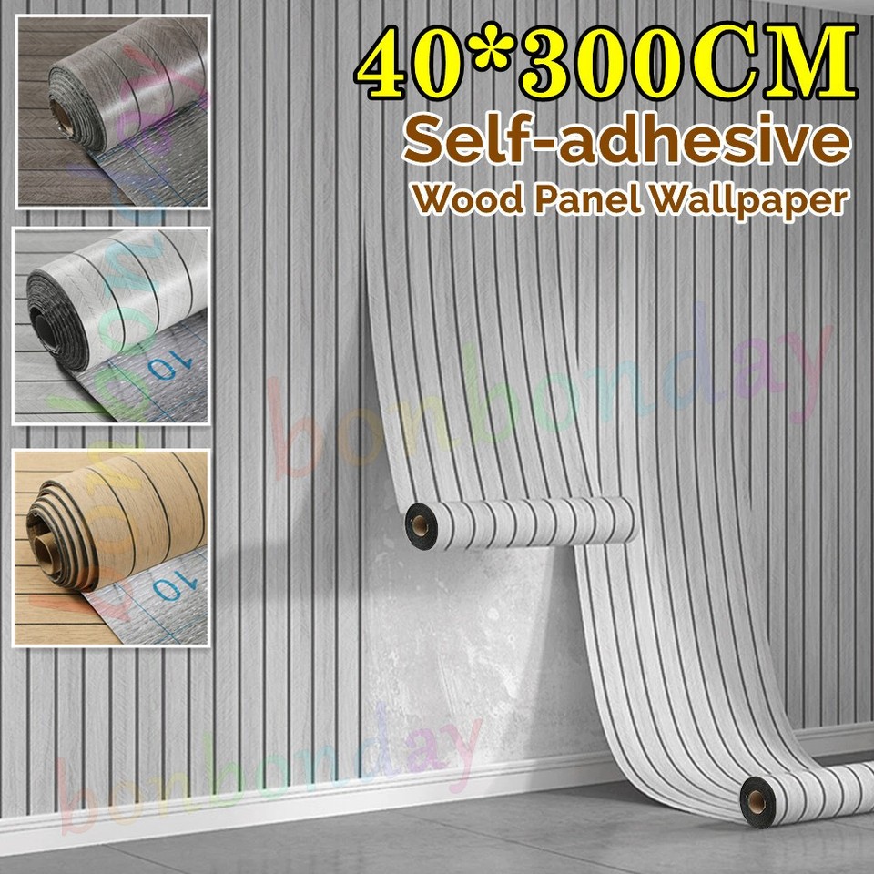6X 3D Wood Grain Panel Effect Wallpaper Stick Self Adhesive Wood Slat ...