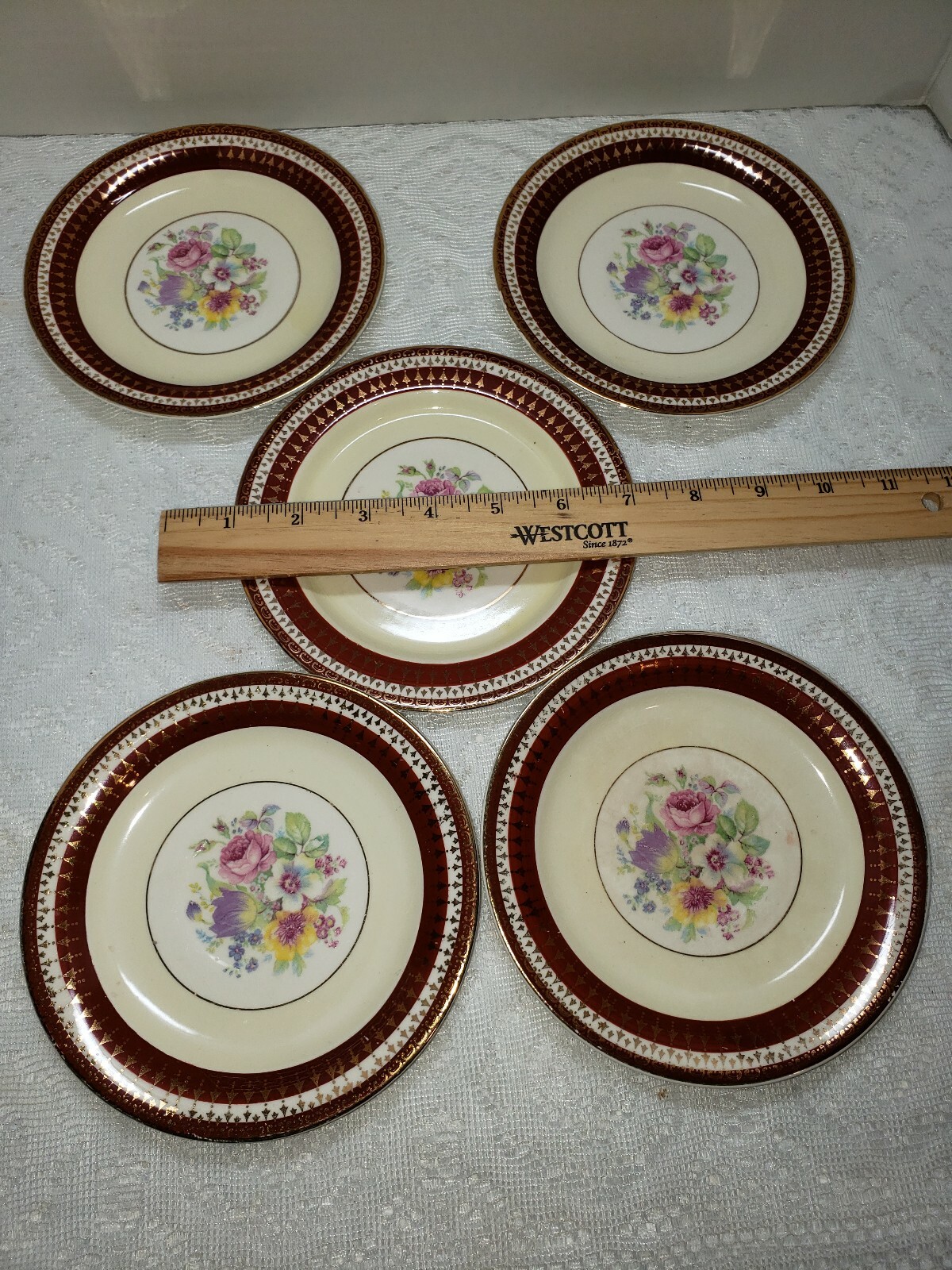 5 pcs Vintage Stetson China Co 6" Plate Floral Made in USA 22 KT Gold ...