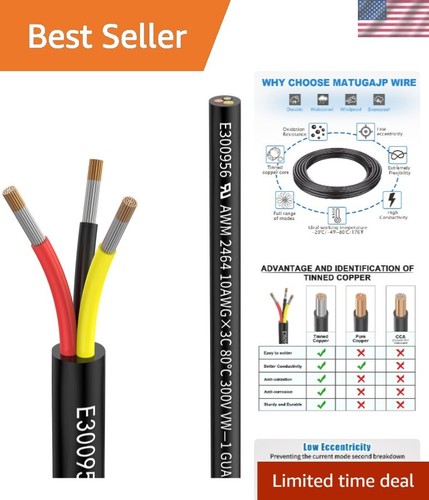 10awg 3 Wire Cable 10/3 Electrical Wire 3 Core Extension Cable 30 feet ...