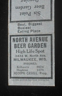 1930s North Avenue Beer Garden High Life Joseph Gesell Six Point ...