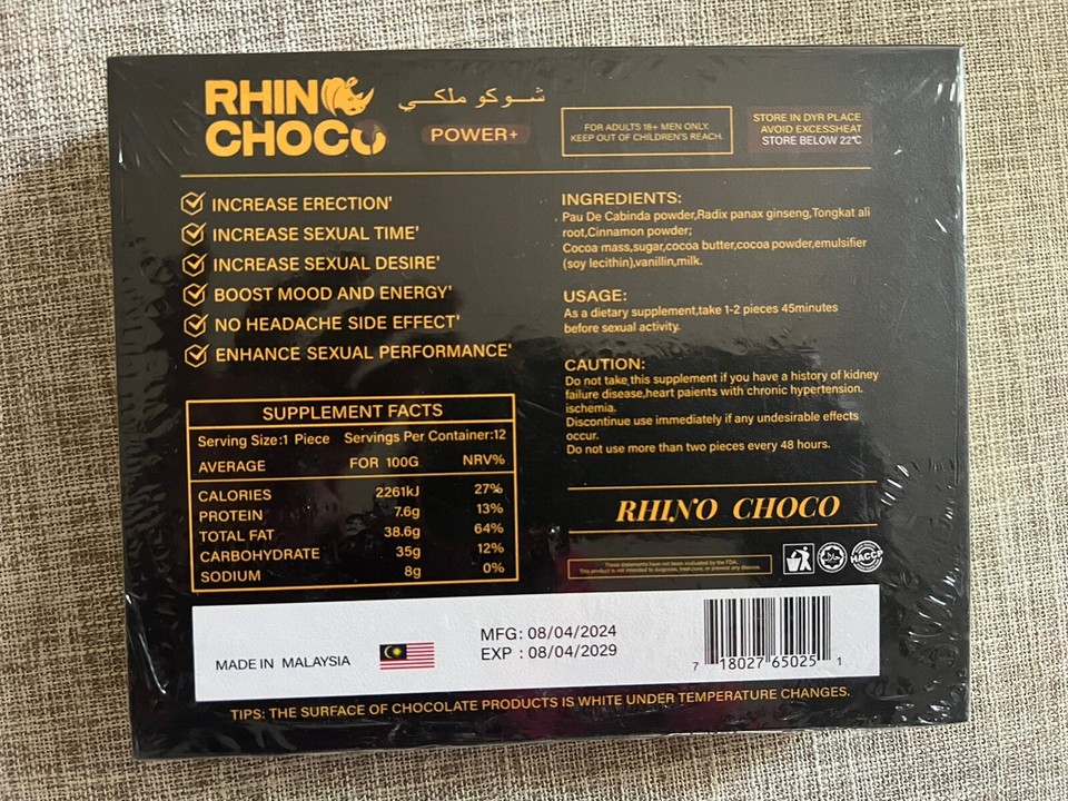 rhino chocolate Enhancement For Male Time,size,stamina 12 Packs | eBay